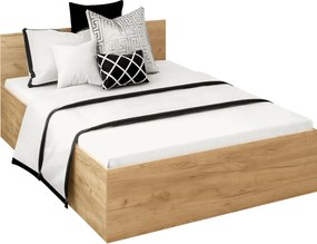 Postel s kovovým roštem a úložným prostorem, 140x200, dub craft zlatý, DOLI