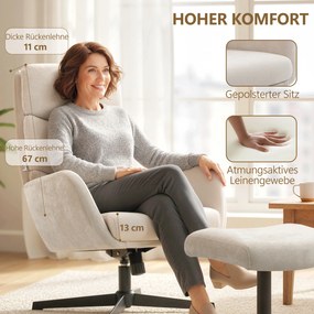HOMCOM Čalouněné křeslo s podnožkou, lounge křeslo s vysokým opěradlem, kovová podstava, do obývacího pokoje, ložnice, béžové