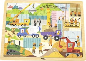 Puzzle na podstavci Viga 44585 48 dílků - poznávání stavebních strojů