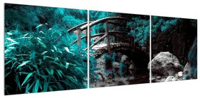 Obraz dřevěného mostu přes říčku (150x50 cm)
