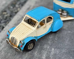 Kovový model - Retro auto 2CV s karavanem