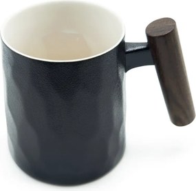 Porcelánový hrnek s dřevěnou rukojetí Black Facette, 400 ml – matný, černý