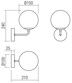 Redo 01-3147 - Nástěnné svítidlo BOWLING 1xE27/42W/230V zlatá