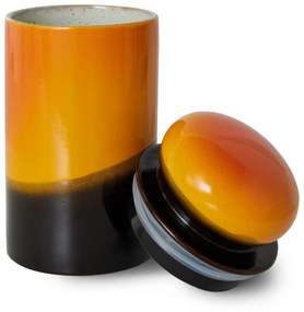 HK living Kameninová dóza s víkem 70's Sunshine 1 l, oranžová barva, keramika