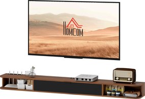 HOMCOM Závěsný TV nábytek, televizní stolek pro televize až do 190,5 cm, výklopná zásuvka, 2 police, 180x24x16 cm, ořech