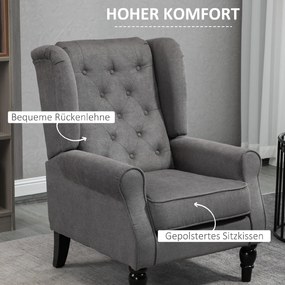 HOMCOM křeslo polohovatelné křídlo s čalouněním, dřevěné nohy, polyester, tmavě šedá, 74x86x102cm, do obývacího pokoje a ložnice | Aosom.de