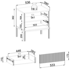 Noční stolek Sento, černá/dub wotan, s osvětlením