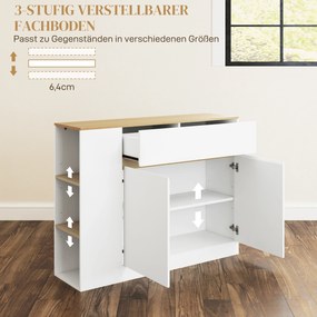 Sideboard, großes Schrankfach, 3 Ablagefächer, Schublade, 106 x 30 x 81,2cm, Weiß/Holz