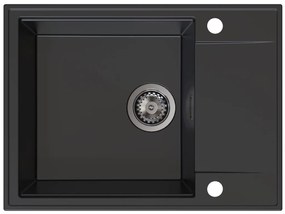 Sink Quality Sink55, kuchyňský granitový dřez 620x460x215 mm + grafitový sifon, černá, SKQ-SINK.C.1KKO.XB