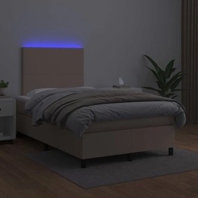 Box spring postel matrace a LED cappuccino 120x200cm umělá kůže 3135818