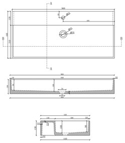 Sapho QUADRADO 96 x 44 cm AR467 betonové umyvadlo včetně výpusti bílý pískovec