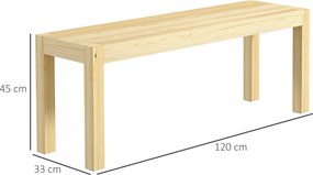 HOMCOM 2místná dřevěná lavice venkovského stylu, kuchyňská lavice do obývacího pokoje, do 240 kg, borovicové dřevo, přírodní, 120x33x45cm| Aosom