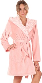Krátký dámský župan s kapucí Flora růžová perla 48 56 3050 - S