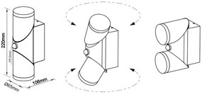 Venkovní válcové nástěnné svítidlo Evo Up/Down LED 12,5W 3000K, otočné, PIR, antracit, P54