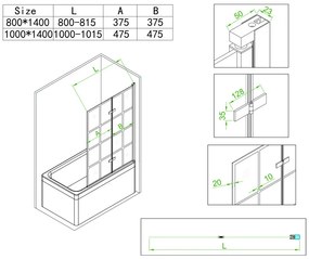 BPS-koupelny Dvoudílná vanová zástěna HYD-PR06 80x140 černá/transparent