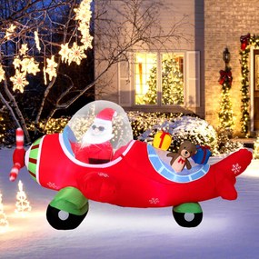 Costway 220 cm Nafukovací Santa Claus v letadle a dárková krabička a LED světla