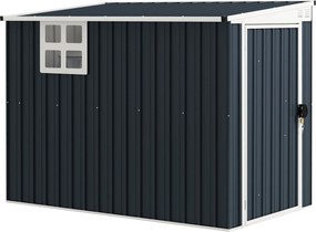 Outsunny Kovová Kůlna na Nářadí 2.7m² 128x231x181cm Se Šikmou Střechou, Okno, Zámek, Voděodolná Exteriérová Kůlna pro Zahradní Prostor Tmavě Šedá | Ao