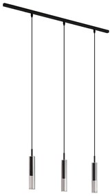 Moderní kolejnicový systém černý se 3 závěsnými svítidly černý s kouřovým sklem 1-fázový - Slimline Loyce