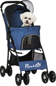 Skládací kočárek PawHut pro psy - Pet Buggy pro malé psy s košíkem, nastavitelnou stříškou, síťovaným oknem a 2 univerzálními koly, nosnost 15 kg, 81x