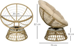 Proutěné křeslo ratanové křeslo venkovní křeslo, boho styl, odolné proti povětrnostním vlivům, 85 cm x 70 cm x 82 cm, krémová + příroda