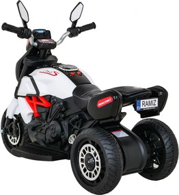 Ramiz Motorka Fast Tourist na baterie pro děti bílá + audio + světla + ekokůže