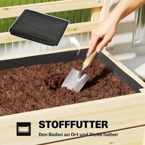 Vyvýšený truhlík Outsunny s mříží — přírodní smrkové dřevo, odtokový otvor, netkaná vložka, 60 x 39 x 120 cm