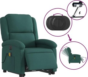 Elektrické zvedací masážní polohovací křeslo zelené textil 3204206