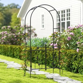 Zahradní oblouk Outsunny s brankou, trellis pro popínavé rostliny, kovový oblouk pro svatby a oslavy, 2,2x1 m, Černý