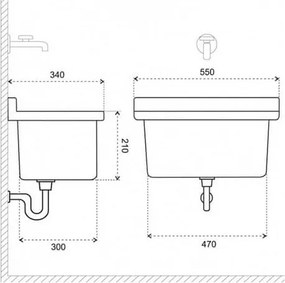 Technický dřez - závěsná výlevka ZLEW 55 (55x34 cm) Hydroland