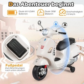 Costway Dětská motorka VESPA s LED světlometem a klaksonem elektrická dětská