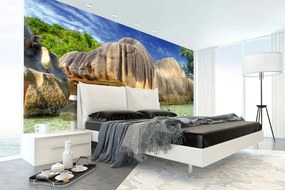 DIMEX | Samolepicí vliesová fototapeta na zeď Úžasné Seychely MA-5-3239 | 375 x 250 cm | zelená, modrá, šedá