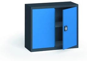 Plechová policová skříň na nářadí KOVONA, 800 x 950 x 400 mm, 1 police, antracit/modrá