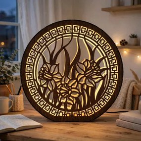 Dřevěná lampa s motivem narcisů - Ruční výroba | SENTOP LED0614