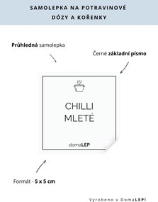 Samolepka na kořenky CHILLI MLETÉ průhledná  5 × 5 cm základní písmo