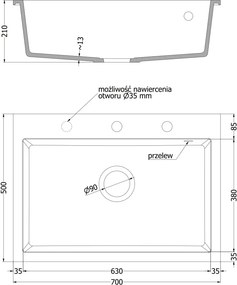 Mexen Elix granitový dřez 1-komorový 700 x 500 mm, černý skvrnitý, sifon chrom - 6526701005-76