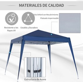Skládací stan Outsunny 2,4x2,4m, zahradní altán, voděodolný, rychloupínací design, ocelový rám a Oxfordská tkanina pro venkovní použití, modrý