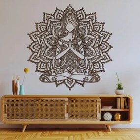 Dřevěná mandala jóga žena – moderní 3D obraz na zeď do obýváku | SENTOP HDF0511
