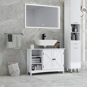Kleankin Dřevěná Skříňka Pod Umyvadlo s Podstavcem, 2 Dveře a Nastavitelné Policemi, Bezpečnostní Zajištění, Moderní Design, Nosnost 31 kg, 90x30x60 …