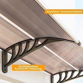 Outsunny Hnědý slunečník 303x96x27 cm pro dveře a okna, chránící proti slunci a dešti, s podpěrami z polykarbonátu a PP