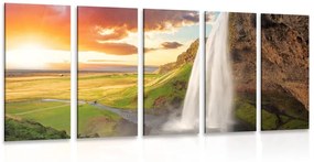 5-dílný obraz majestátní vodopád na Islandu