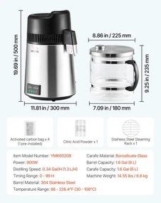 Destilátor vody, 6l 6,057 l VEVOR