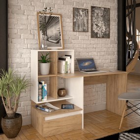 PC stůl, dub artisan/bílá, NEREO NEW