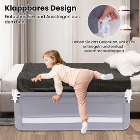 Costway Zábrana na postel pro batolata 120 cm skládací zábrana na dětskou – šedá