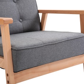 HOMCOM Samostatné Křeslo Lounge s Čalouněním a Dřevěným Rámem, Lněné Šedé 64,5 x 70 x 74 cm