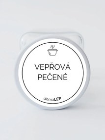 Samolepka na kořenky VEPŘOVÁ PEČENĚ bílá 5 cm základní písmo
