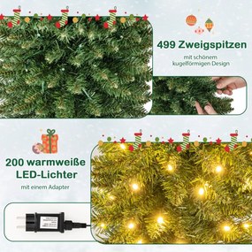 Costway Umělý vánoční stromek s LED světly Tenký vánoční stromek s osvětlením