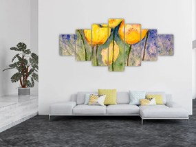 Obraz - Žluté tulipány (210x100 cm)