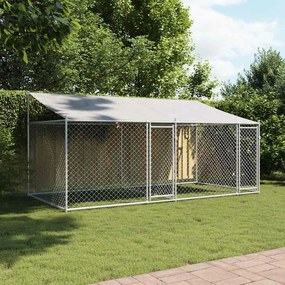 Klec pro psy se střechou a dvířky šedá 4x2x2 m pozinkovaná ocel 3209563