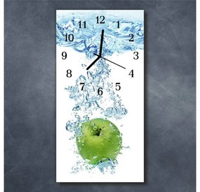 Nástěnné hodiny obrazové na skle - Jablko ve vodě