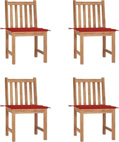 vidaXL Zahradní židle 4 ks s poduškami masivní teak [3073090] Barva: Červená
